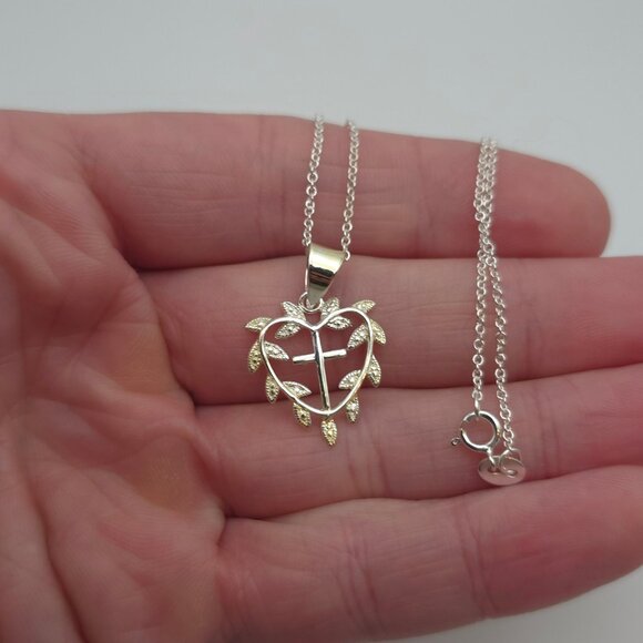Jewelry | 18 Inch Sterling Silver Tarnished Cross Heart Pendant ...